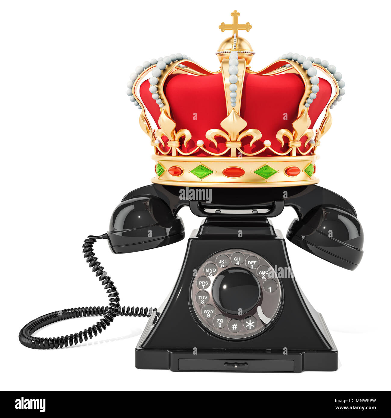 Phone with golden crown, 3D rendering isolated on white background ...