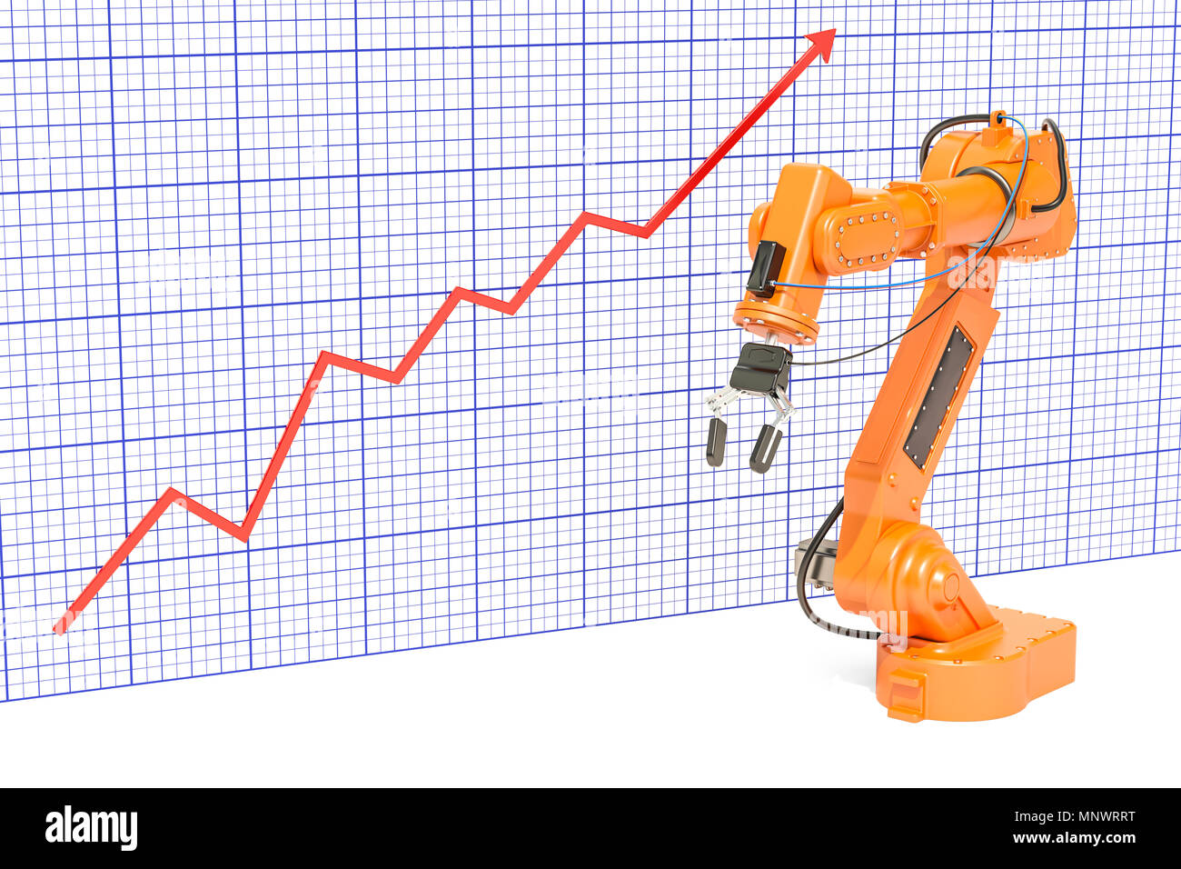 Production growth in automation industry concept. Robotic arm with ...