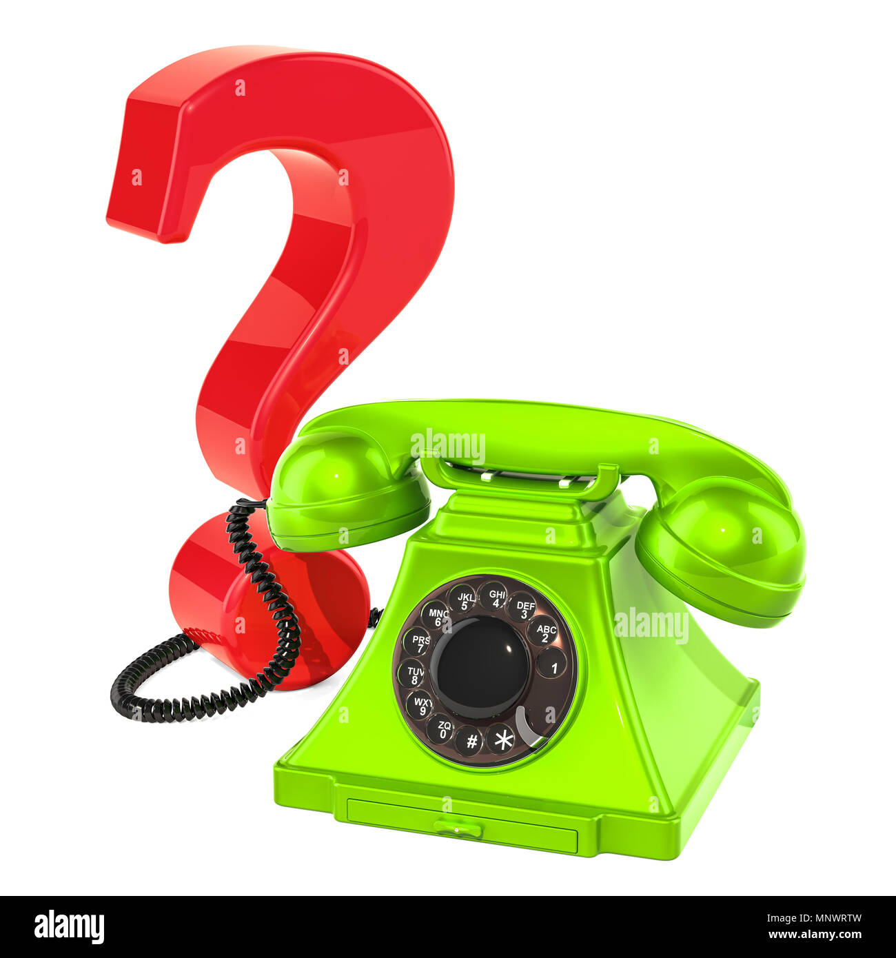 Question mark with phone, Q&A concept. 3D rendering isolated on white ...