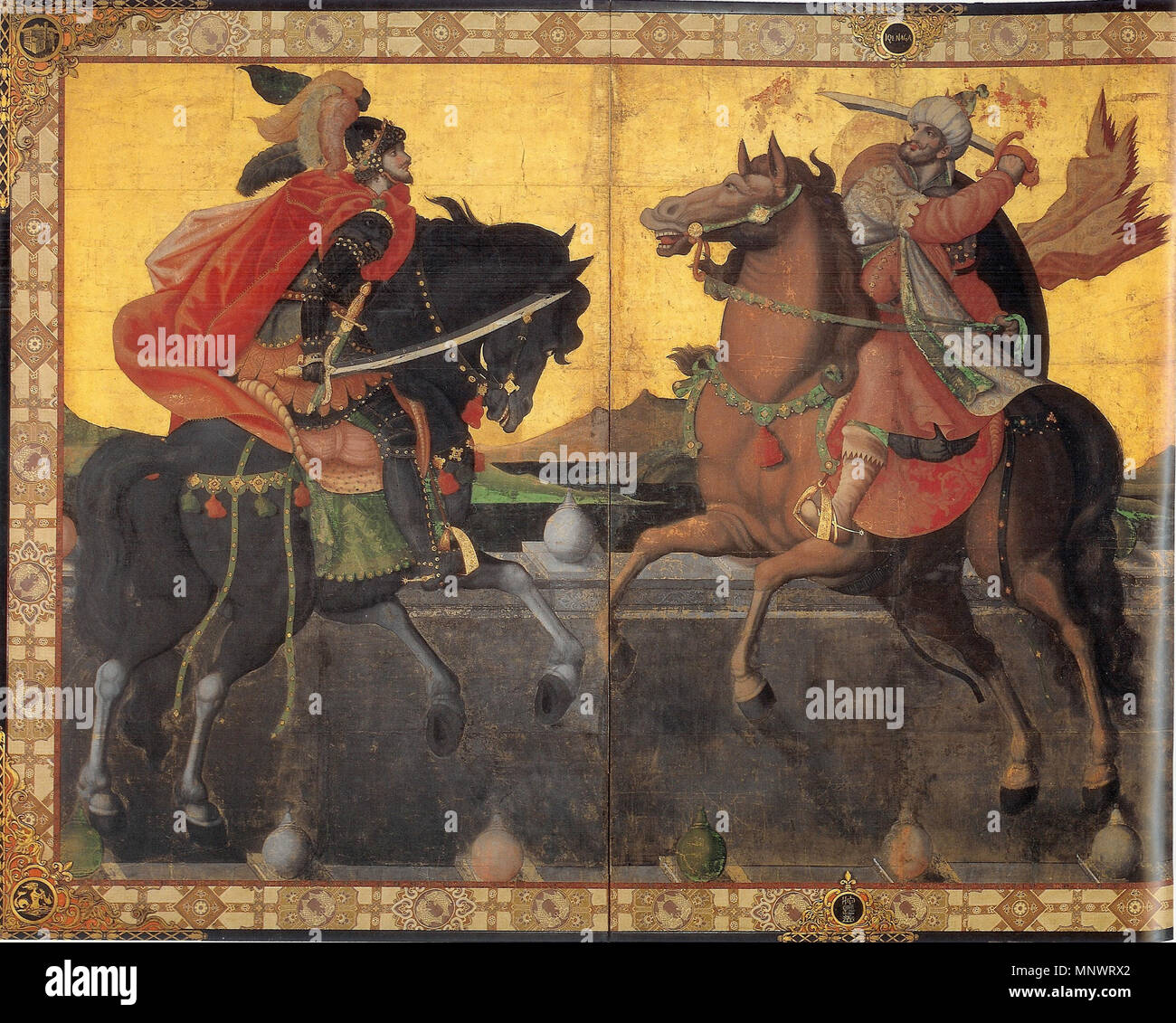 . English: Screen with knights, detail (Kobe Museum) . circa 1600 ...