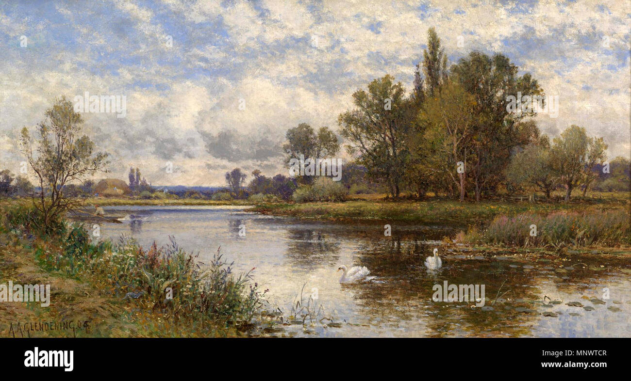 River Scene with Swans 1904. 1066 River Scene with Swans-Alfred ...