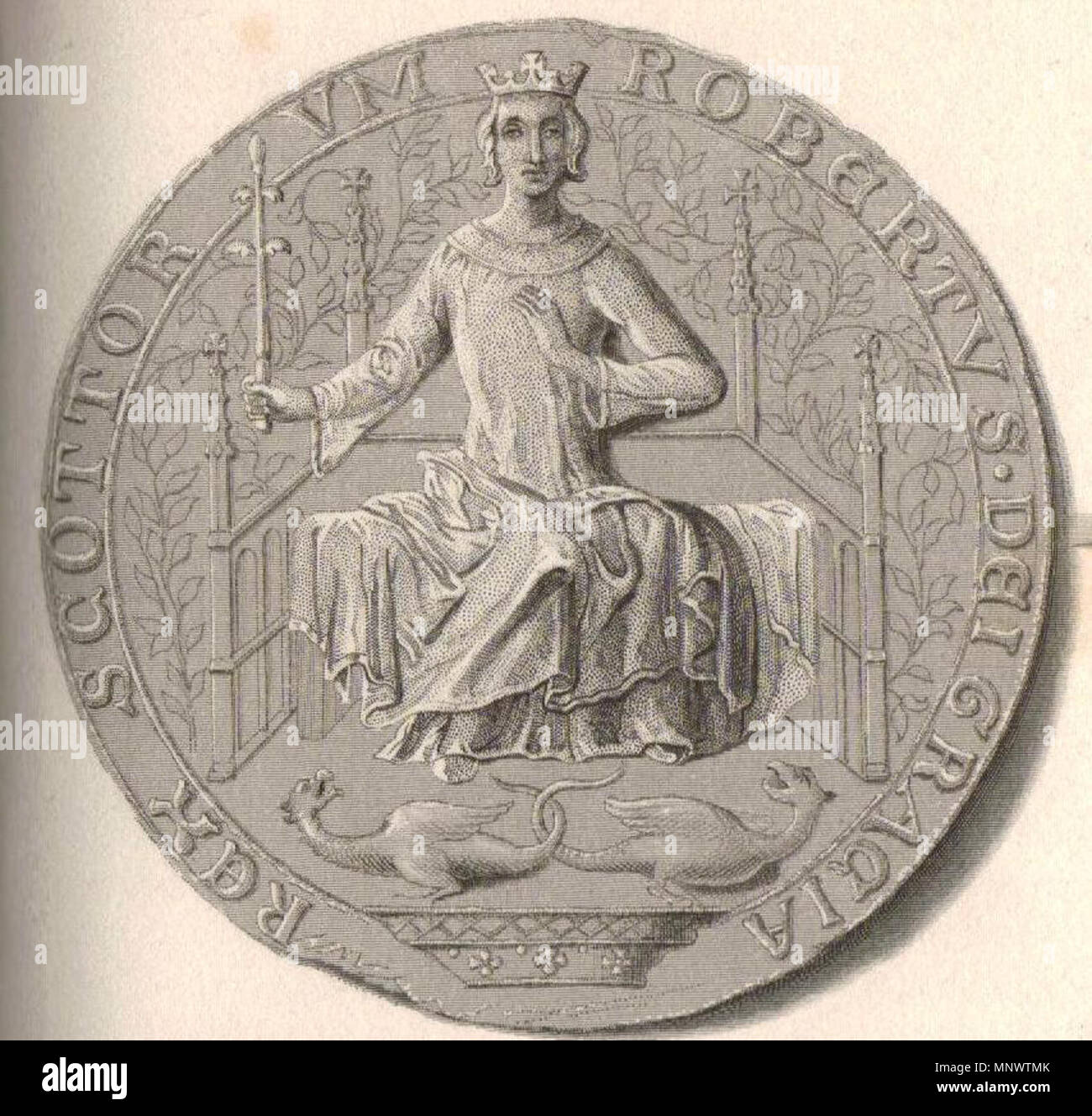 . Steel engraving and enhancement of the Great Seal of Robert II, King ...