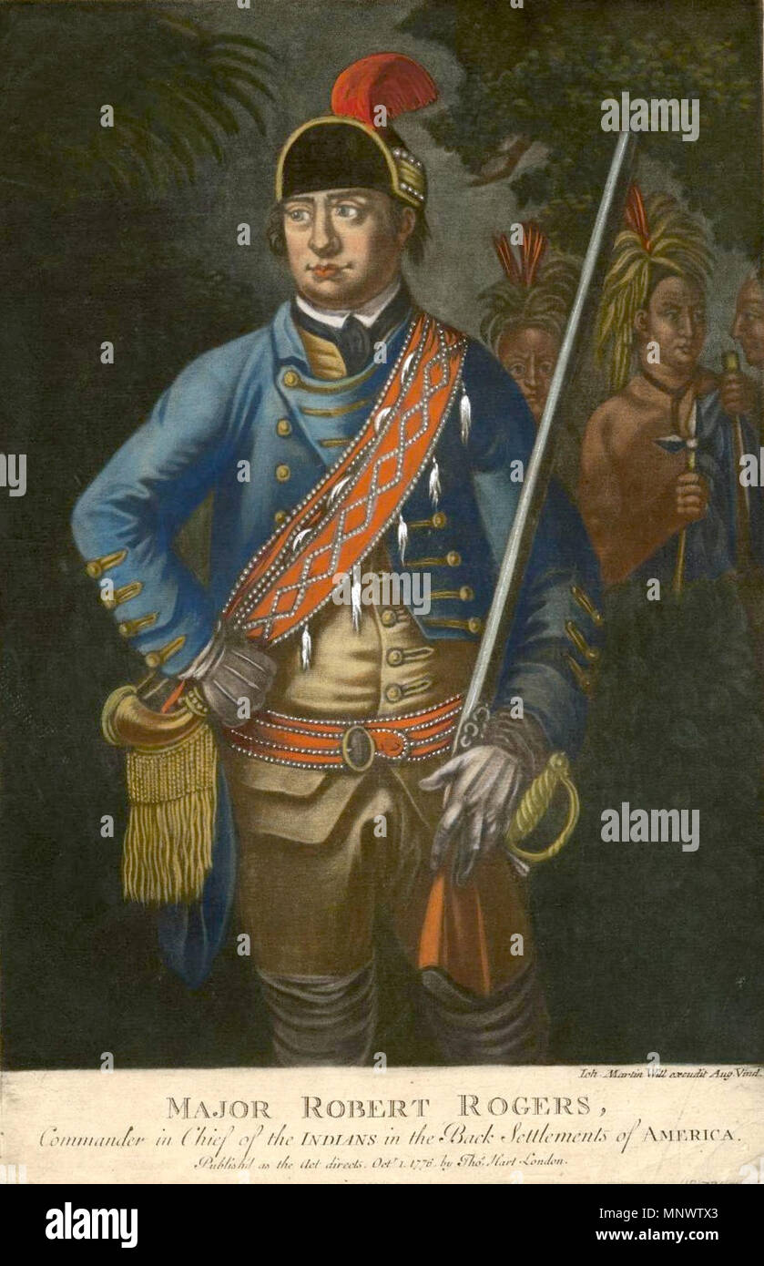 . English: A color mezzotint of a representation of American ranger ...