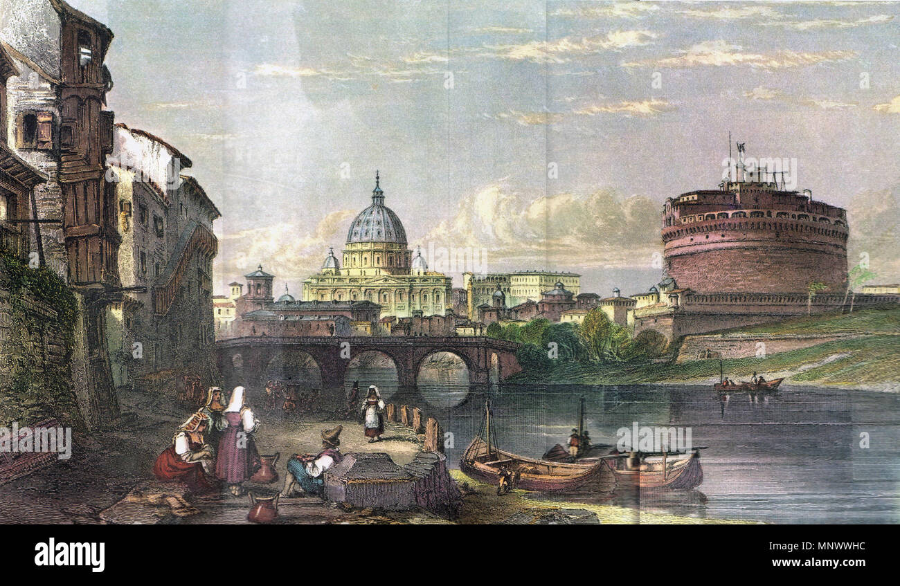 . Vatican: St. Peter and Castel Sant'Angelo around 1835. Drawing by ...