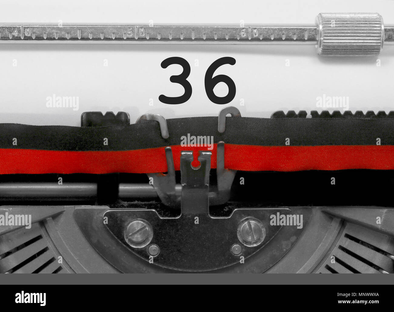 36 Number text written by an old typewriter on white sheet Stock Photo ...