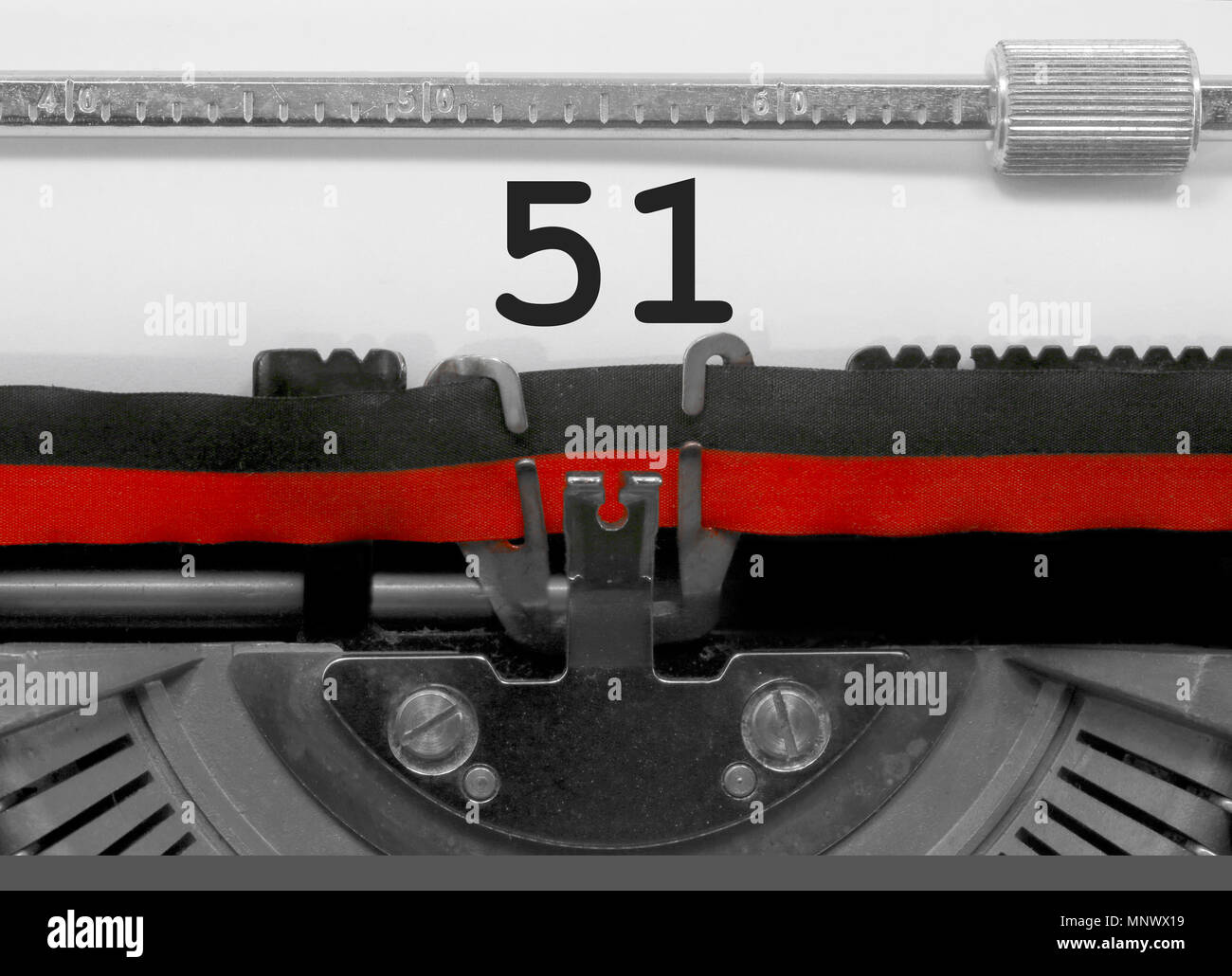 51 Number text written by an old typewriter on white sheet Stock Photo ...