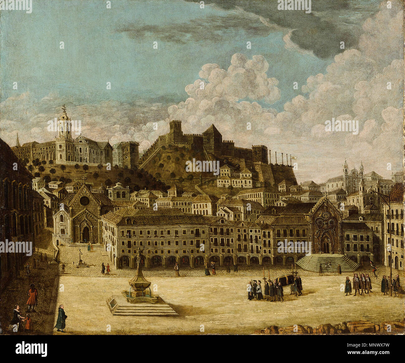 . English: The Rossio Square (facing All Saints' Royal Hospital) and St ...