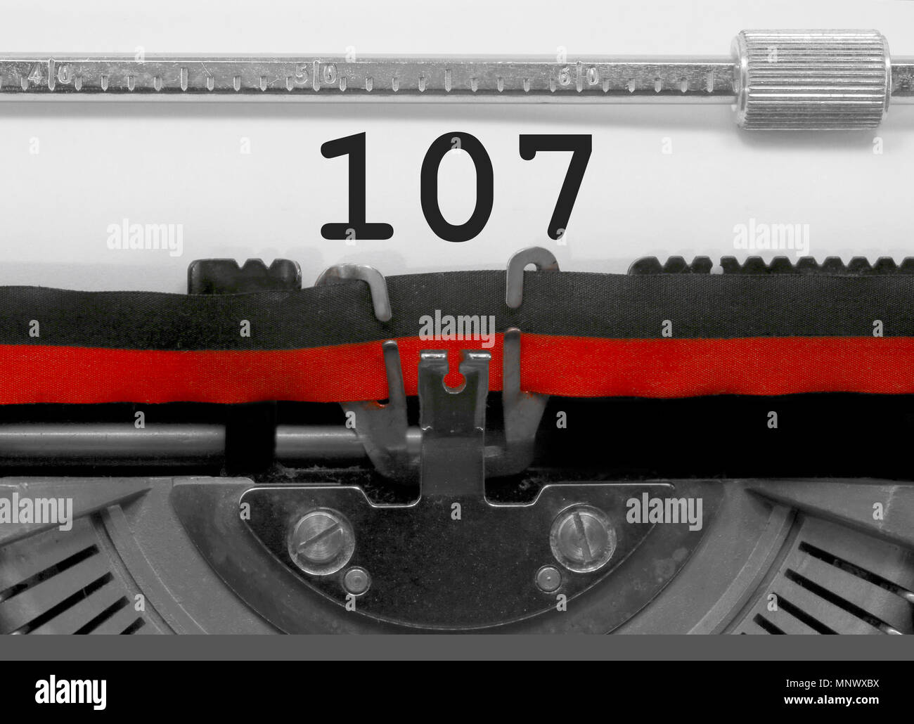 107 Number text written by an old typewriter on white sheet Stock Photo ...
