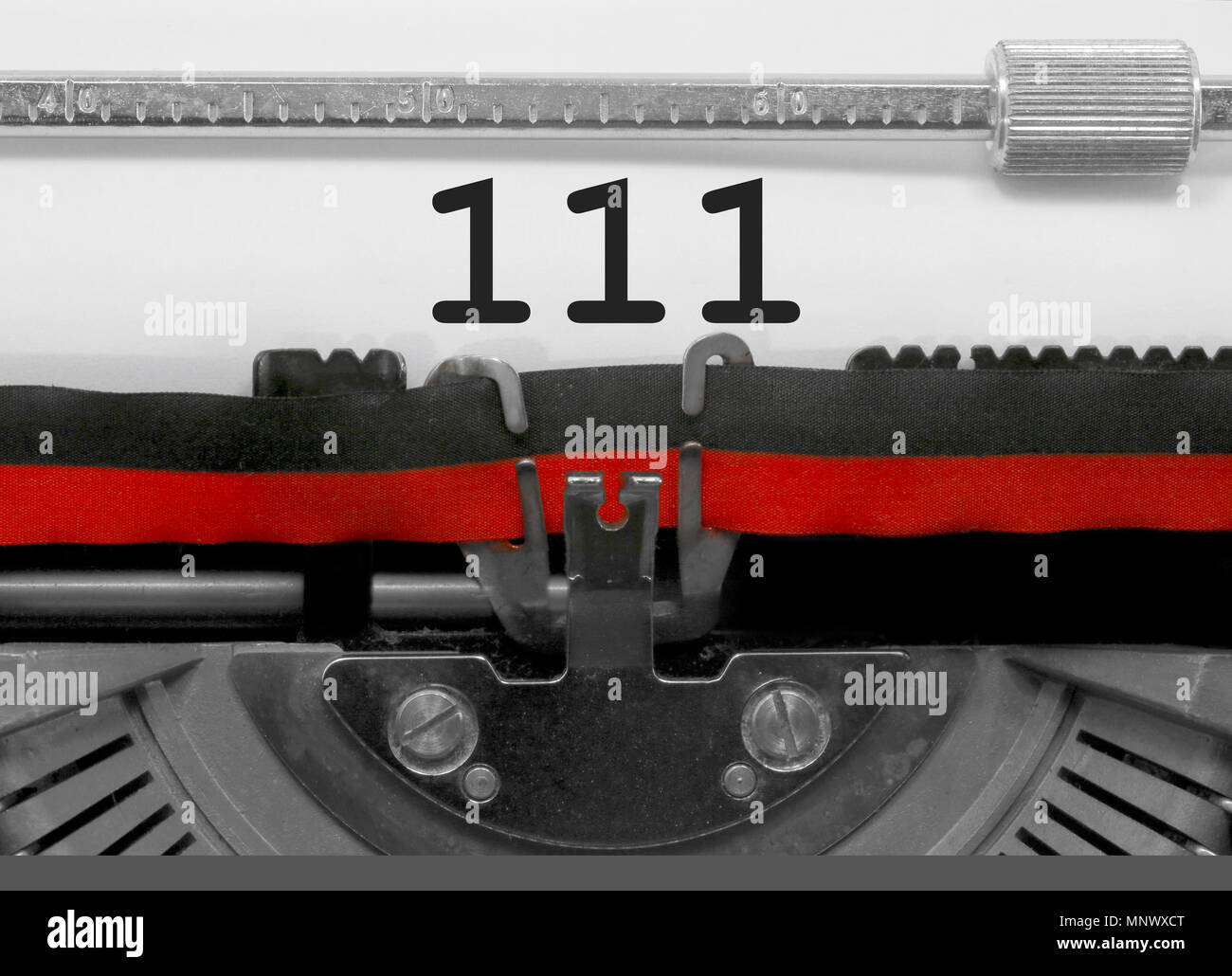111 Number text written by an old typewriter on white sheet Stock Photo ...