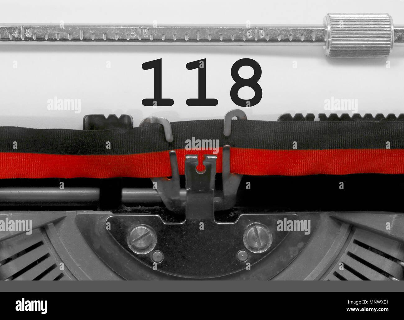 118 Number text written by an old typewriter on white sheet Stock Photo ...