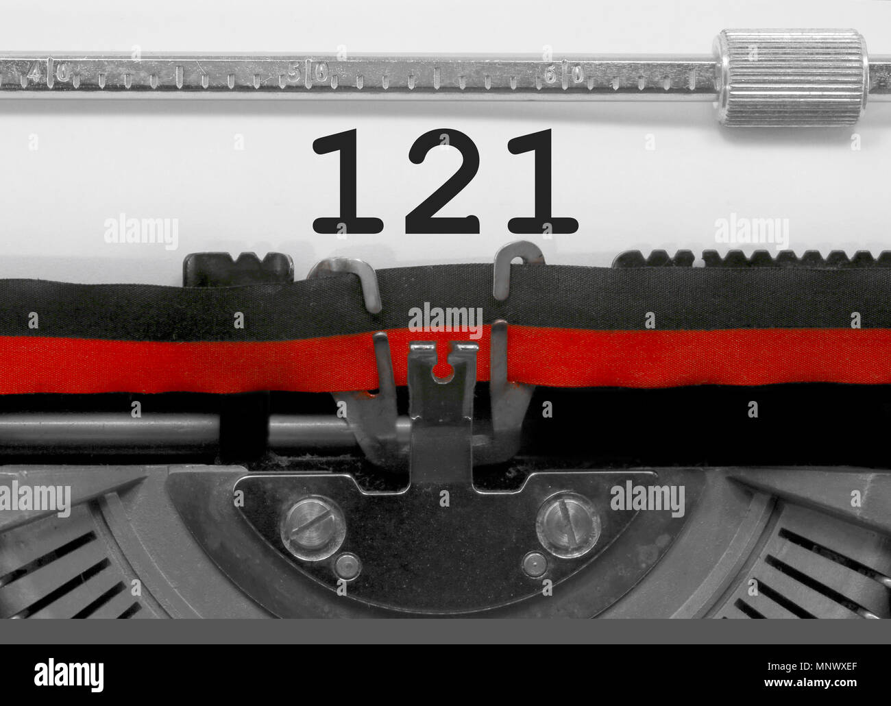 121 Number text written by an old typewriter on white sheet Stock Photo ...