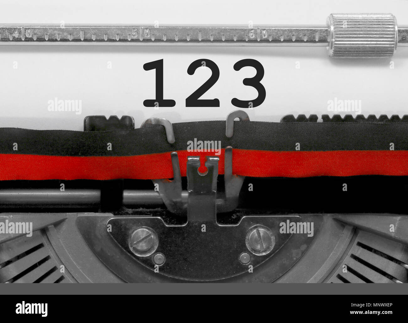 123 Number text written by an old typewriter on white sheet Stock Photo ...