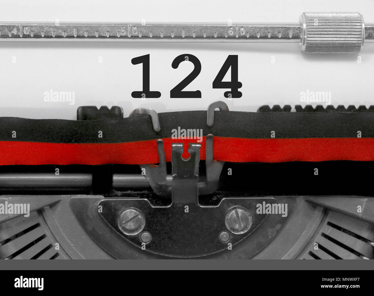 124 Number text written by an old typewriter on white sheet Stock Photo ...