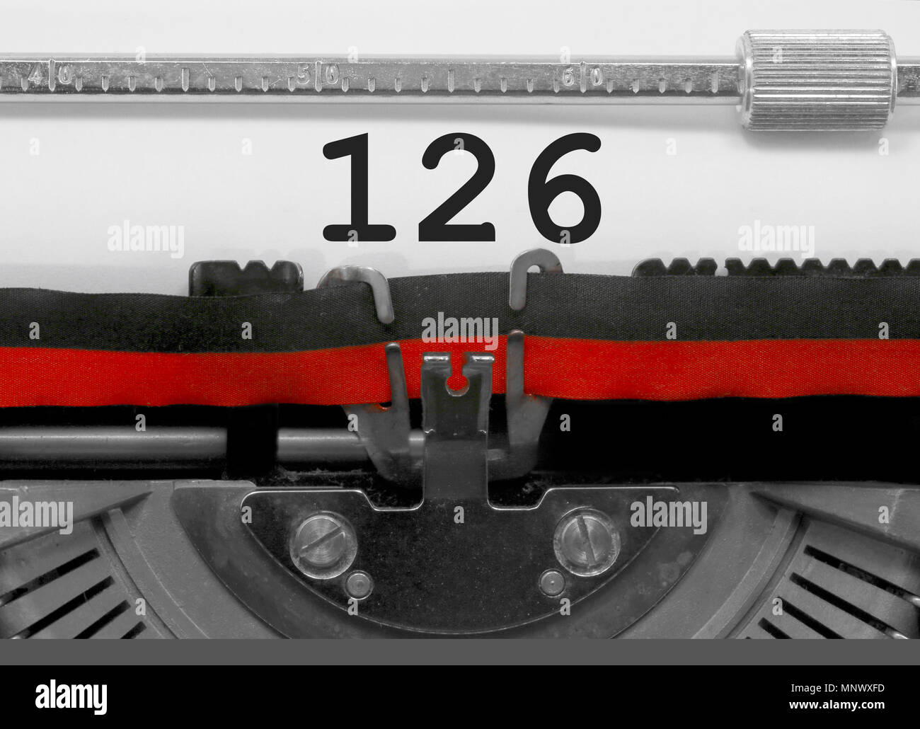 126 Number text written by an old typewriter on white sheet Stock Photo ...