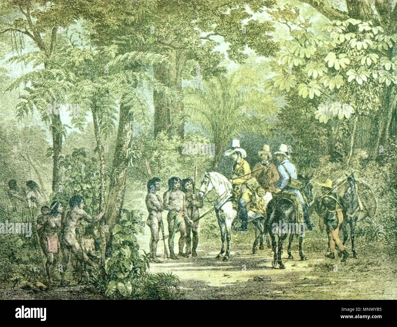 . English: European voyagers meeting indians in the road. Français ...