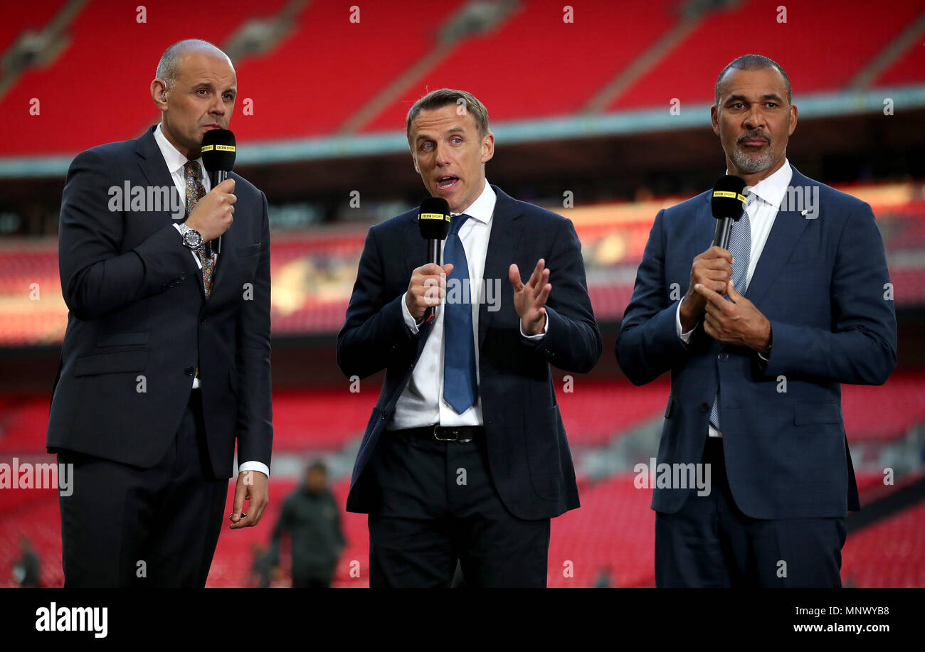 BBC Sport presenters Phil Neville (centre), Ruud Gullit (right) and ...