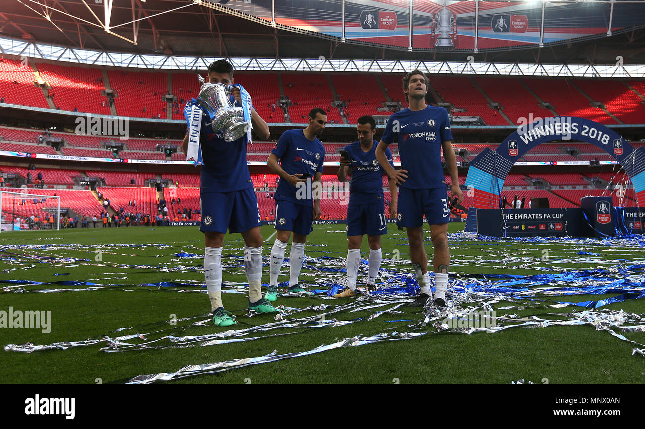 Chelsea's Alvaro Morata (left) celebrates with the FA Cup Trophy with ...