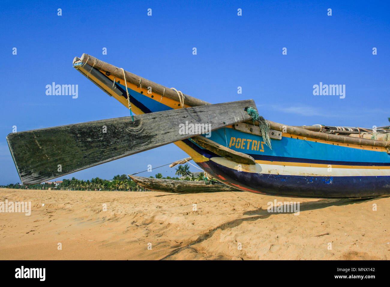 Traditional Oruwa fishing boat at Negombo beach, Sri Lanka Stock Photo ...