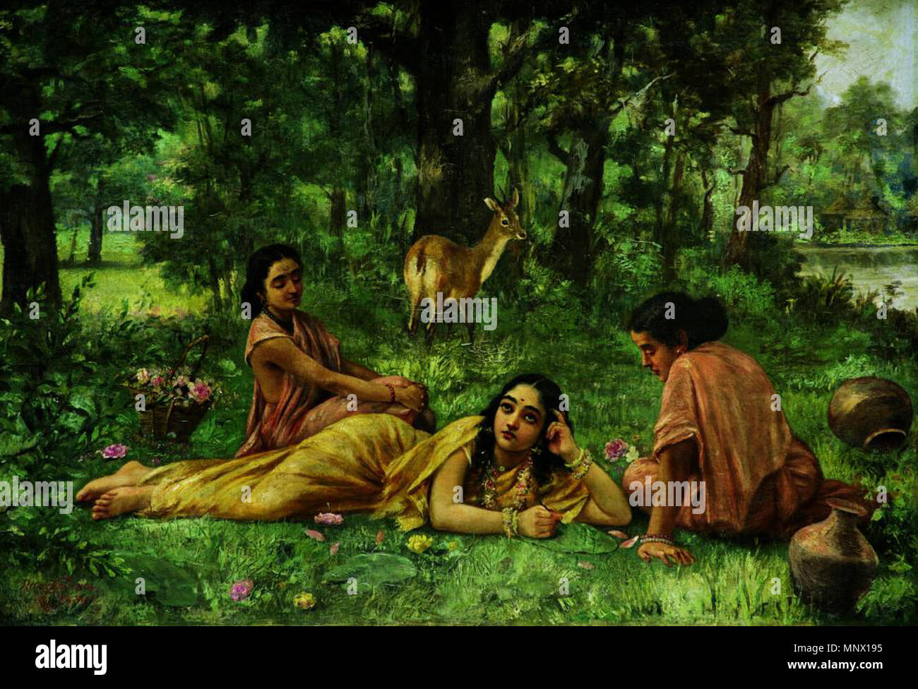 Raja Ravi Varma's Painting of Sakunthala writing letter to Dushyantan ...