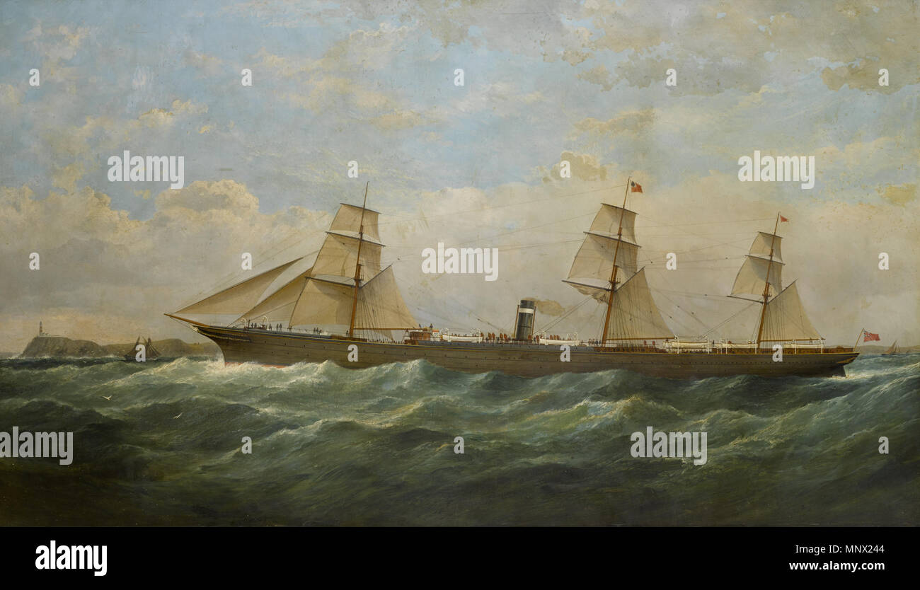 The S.S. City of Berlin outward bound passing Cape Pine Lighthouse 1876 ...