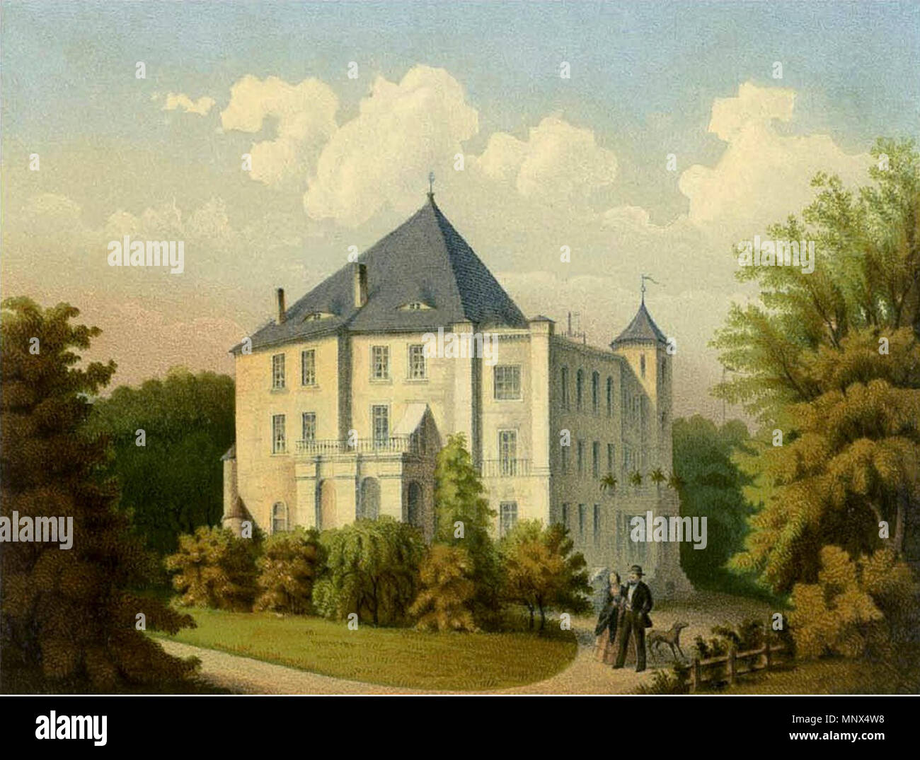 . Schloss Auras, Kreis Wohlau, Provinz Schlesien, Lithografie aus dem ...