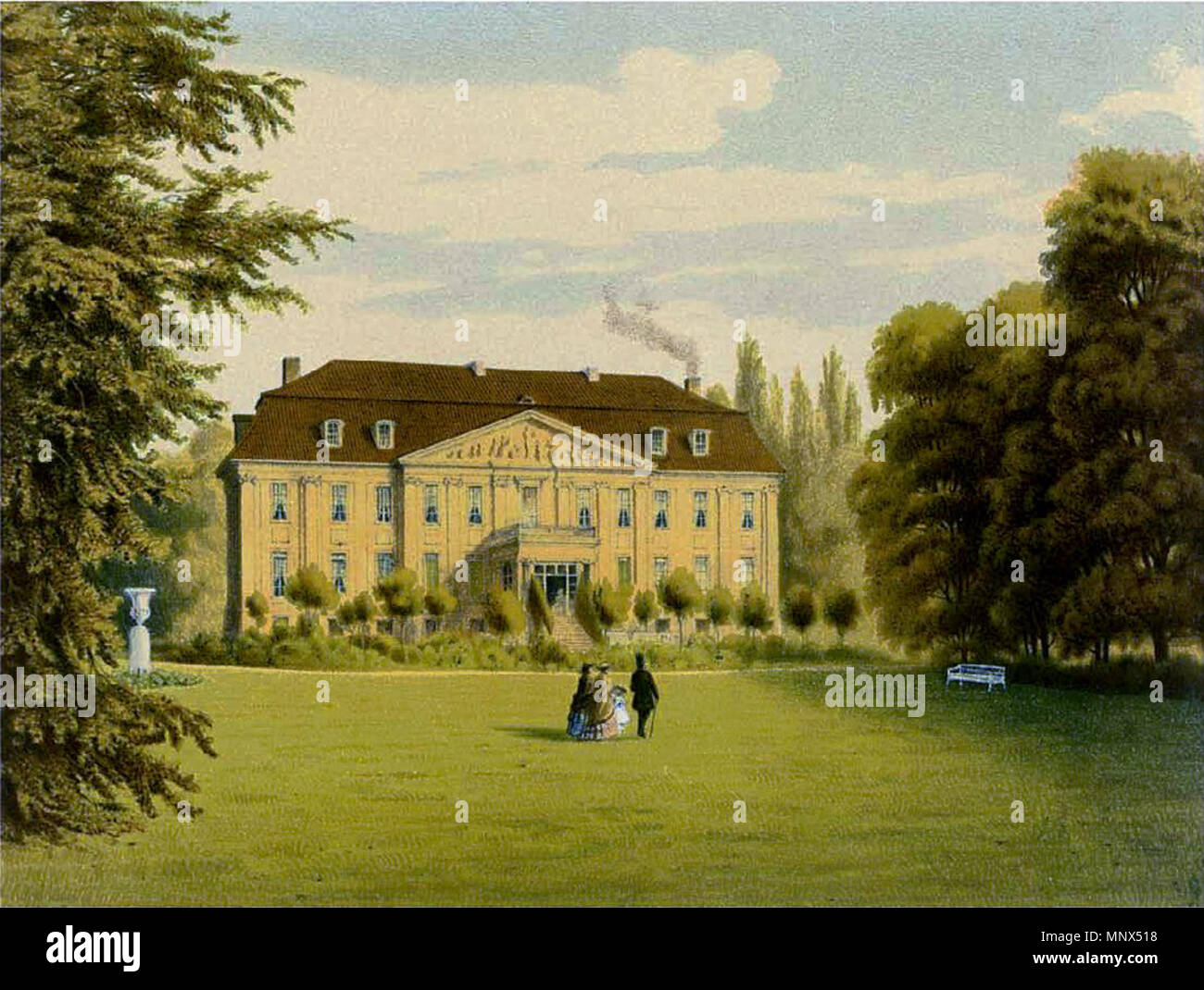 . Schloss Friedrichsfelde, Lithografie aus dem 19. Jahrhundert ...