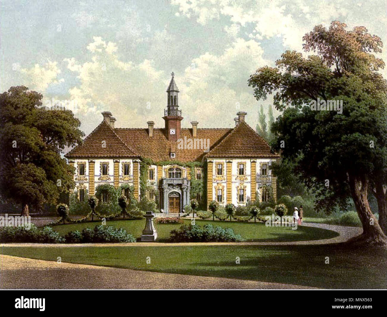 . Schloss Lessendorf, Kreis Freistadt, Provinz Schlesien, Lithografie ...