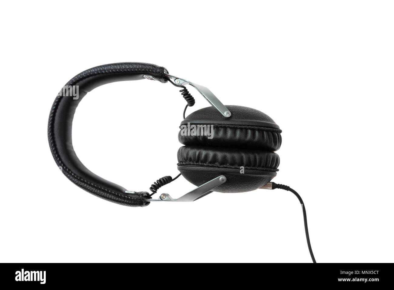 Black headphones set isolated on white background, top view Stock Photo ...