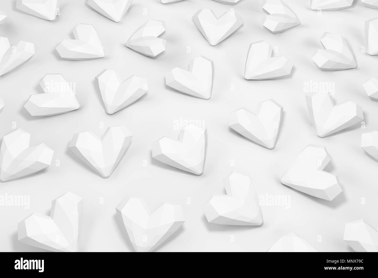 White angular symbol hearts on surface, 3d illustration, horizontal ...