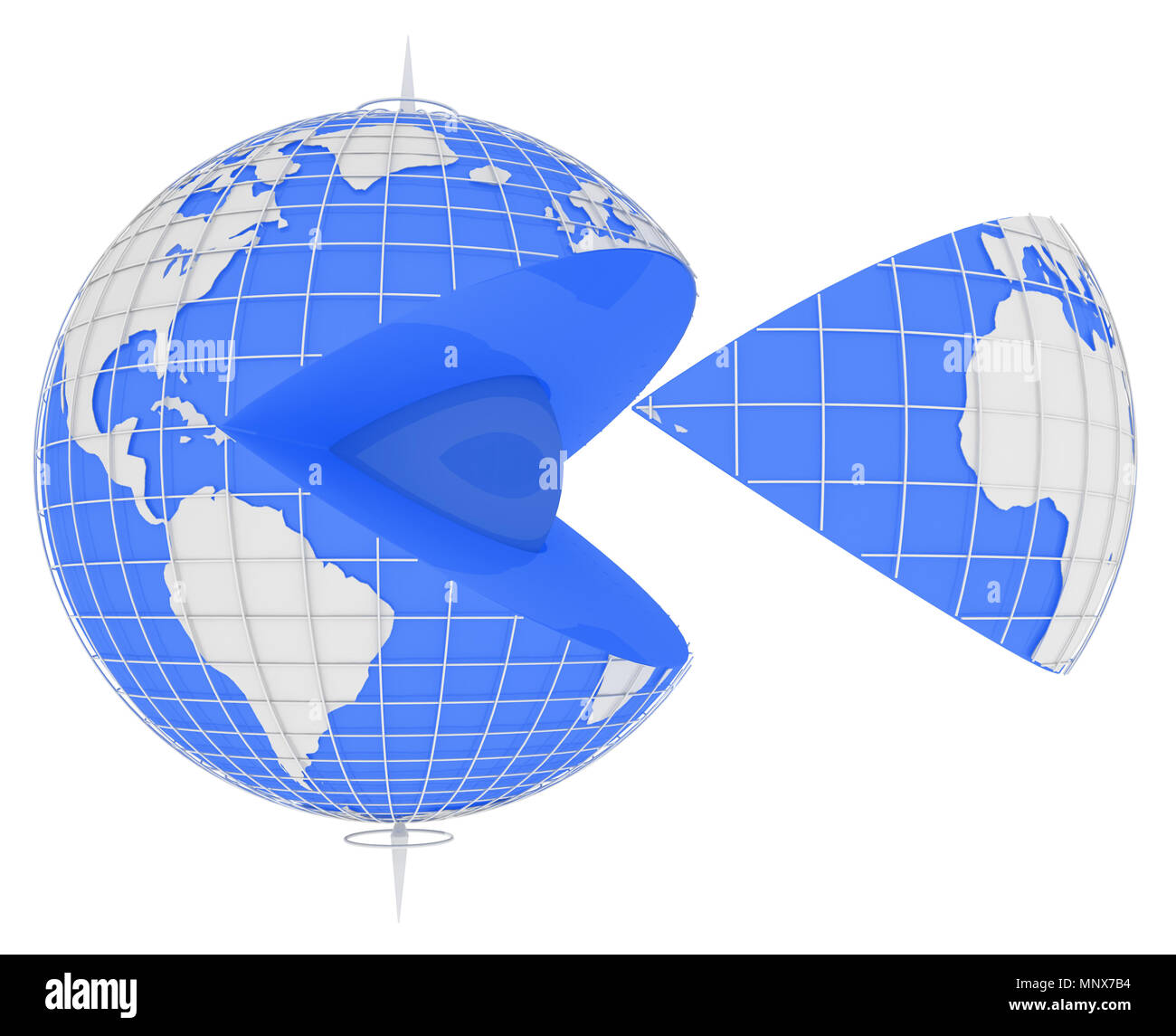 Blue globe slice cut, symbolic 3d model, isolated Stock Photo - Alamy