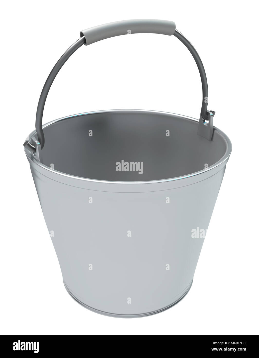 Bucket empty container grey metal 3d illustration, isolated, vertical ...