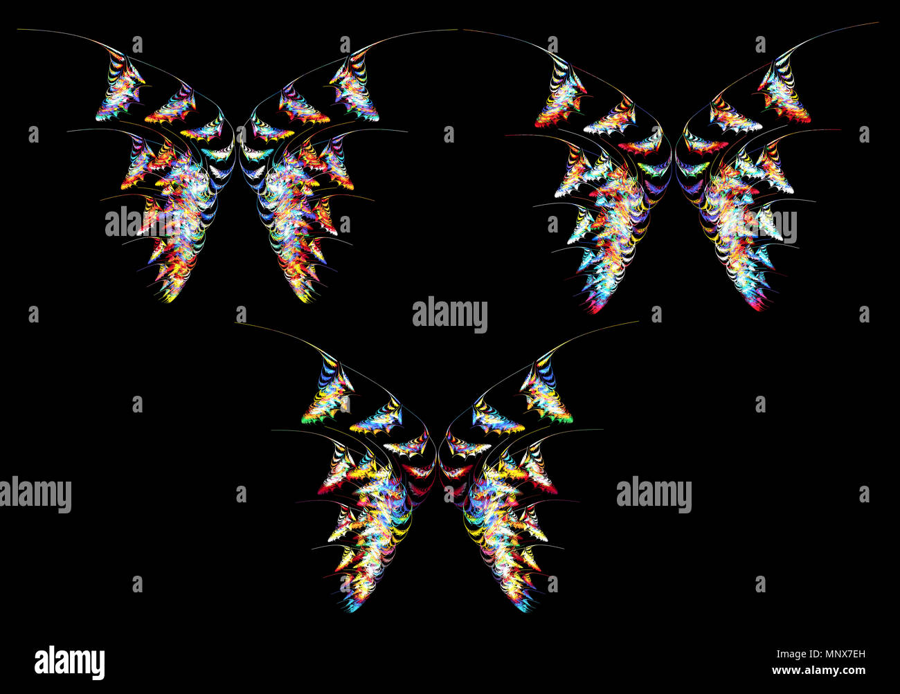 Butterfly wings fractal set colored abstract, horizontal, over black ...