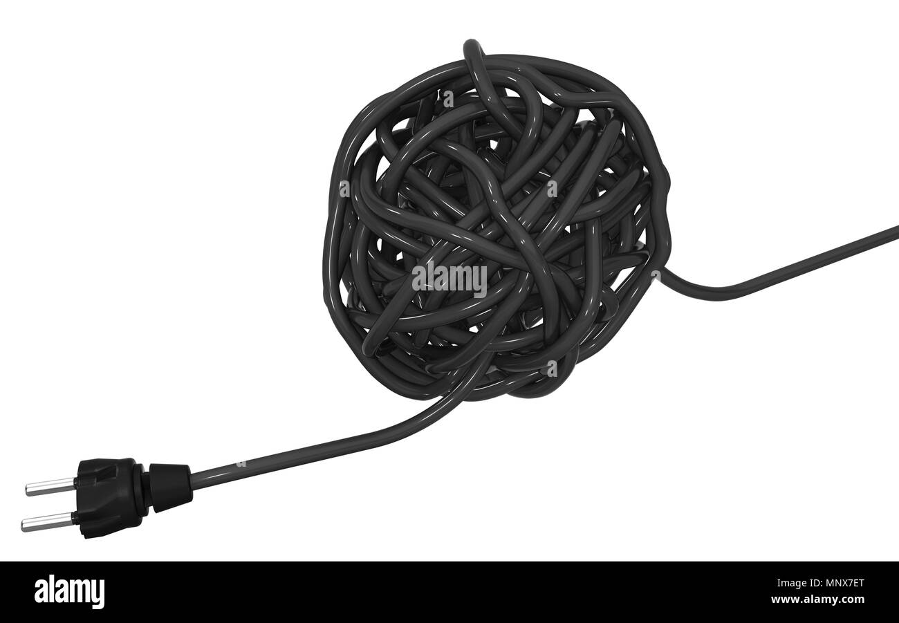 Electric cable ball, 3d illustration, horizontal, isolated, over white ...
