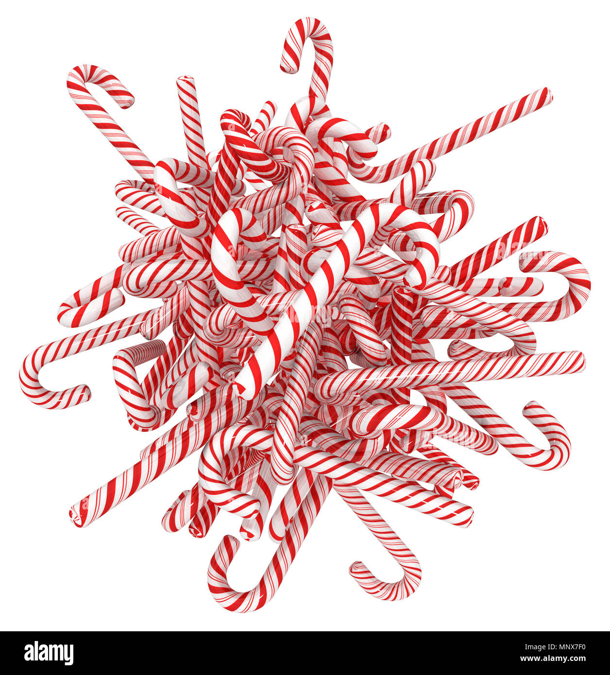 Candy canes striped red, 3d illustration, horizontal, isolated, over ...
