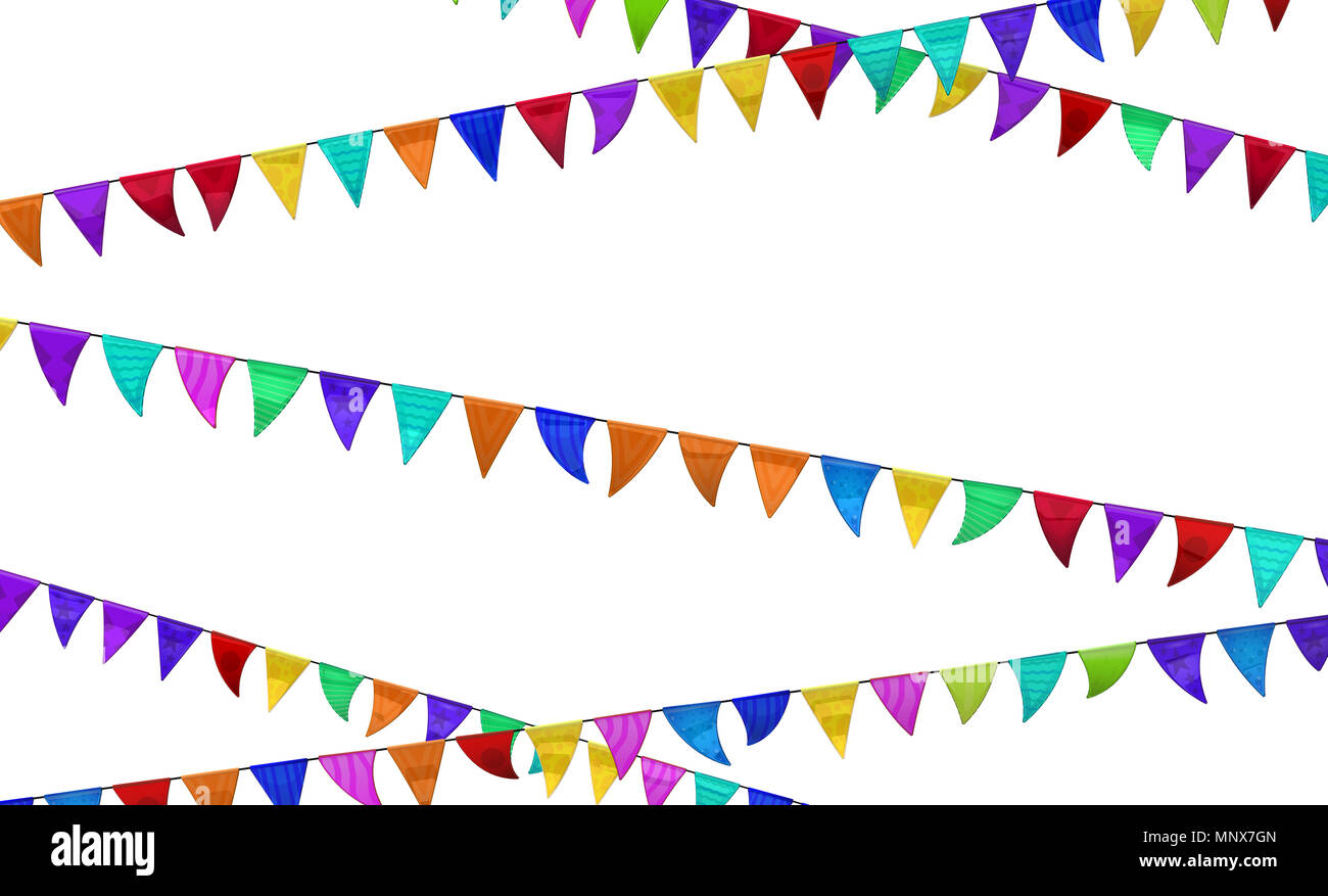Celebration party colorful flags, 3d illustration, isolated, horizontal ...