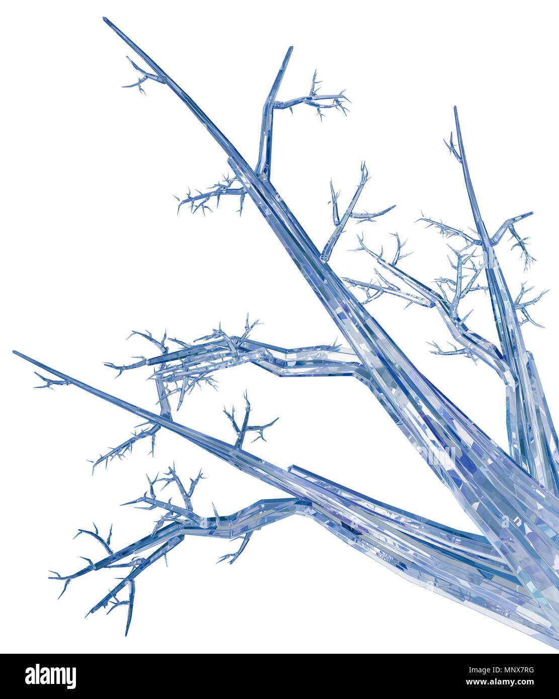 Crystal blue branch 3d illustration, vertical, isolated, over white ...