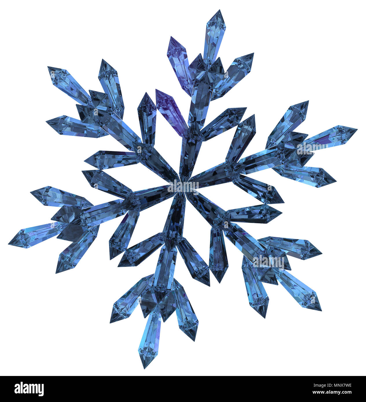 Crystal blue snowflake 3d illustration, horizontal, isolated, over ...