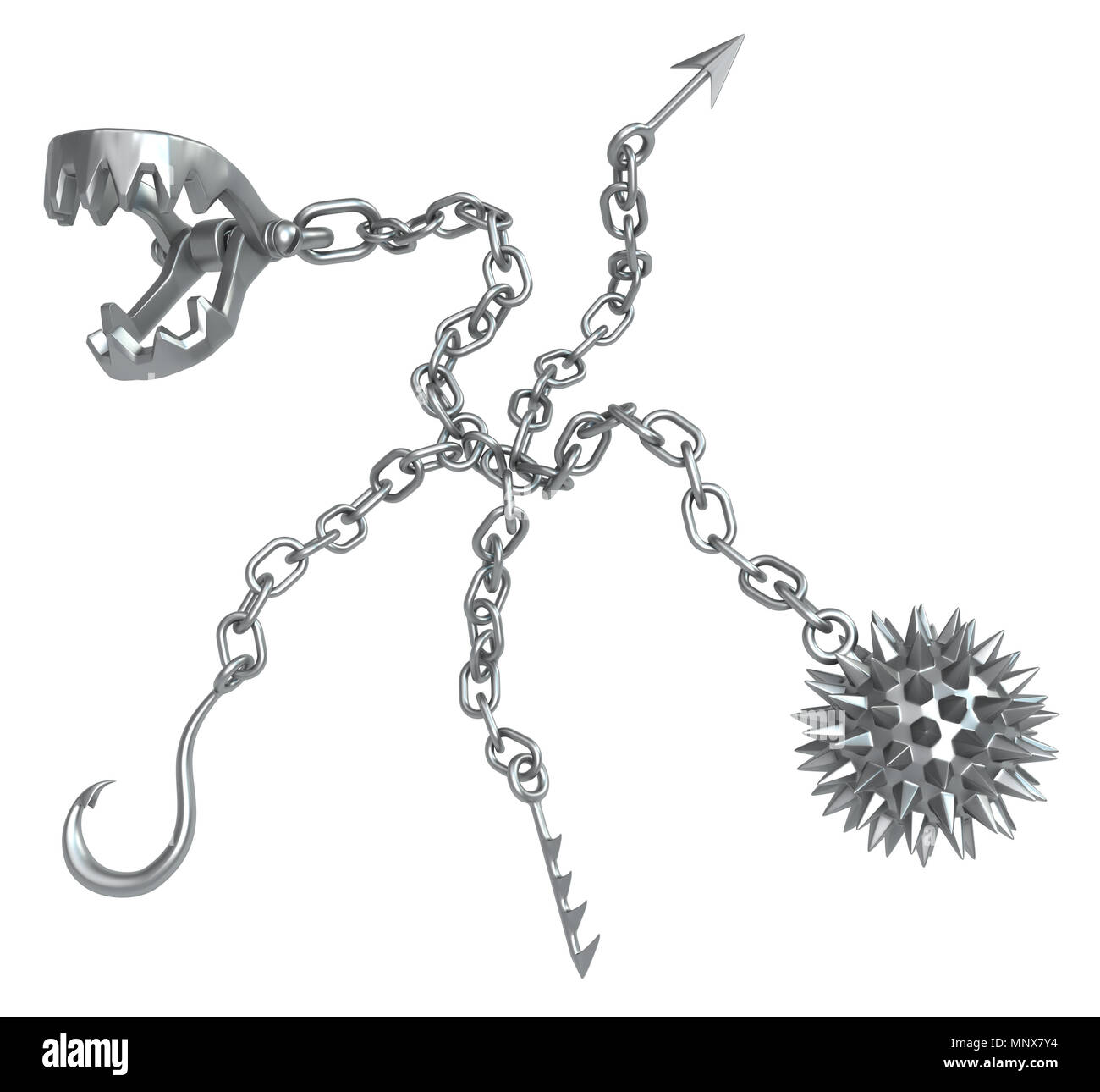 Dangerous chains metal, isolated, 3d illustration, horizontal, over ...