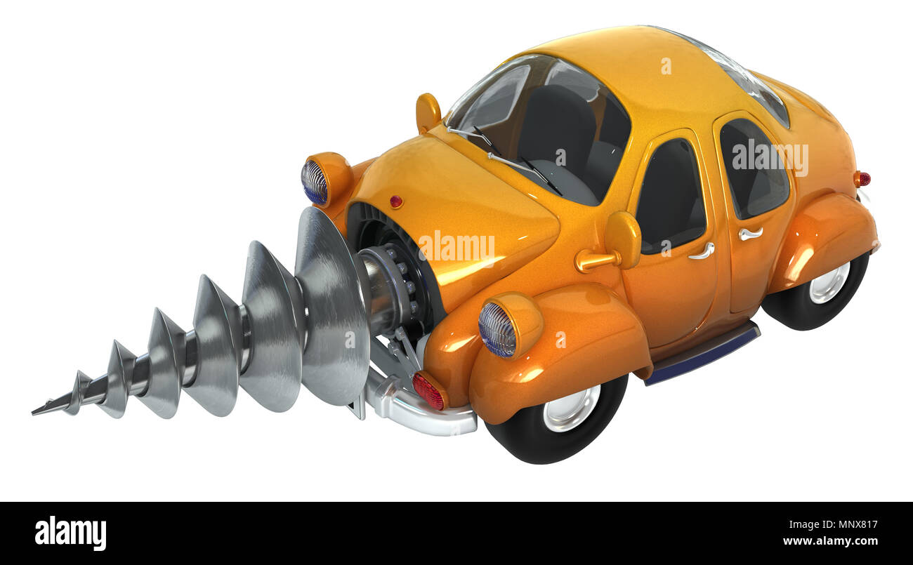 Cartoon car with a drill mechanism in front, 3d Stock Photo - Alamy