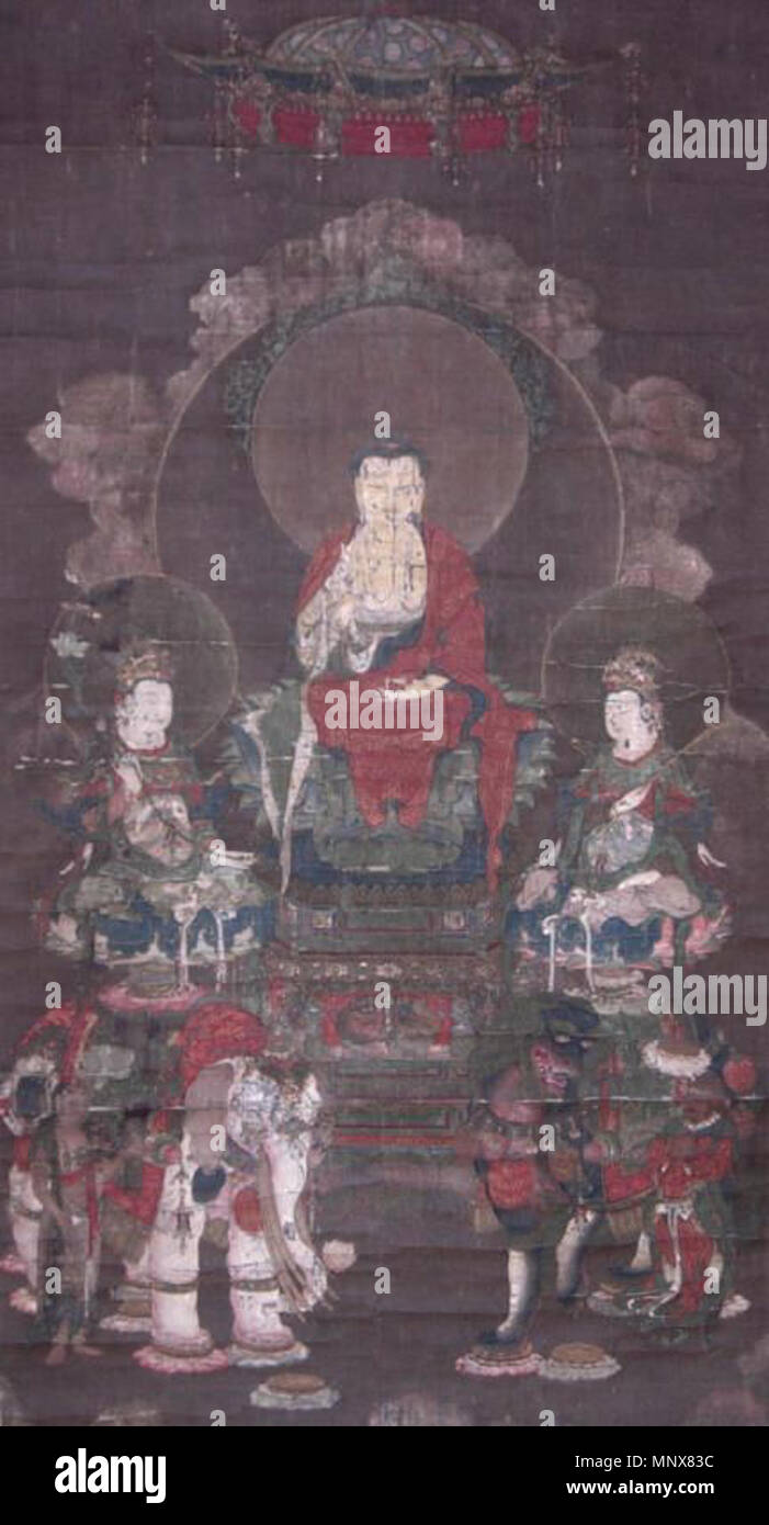 . English: Shaka Triad, from a Shaka Triad with Eighteen Arhats ...