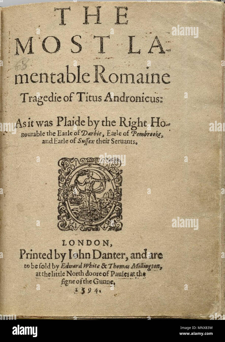 . English: Title page of the first quarto of Titus Andronicus by ...