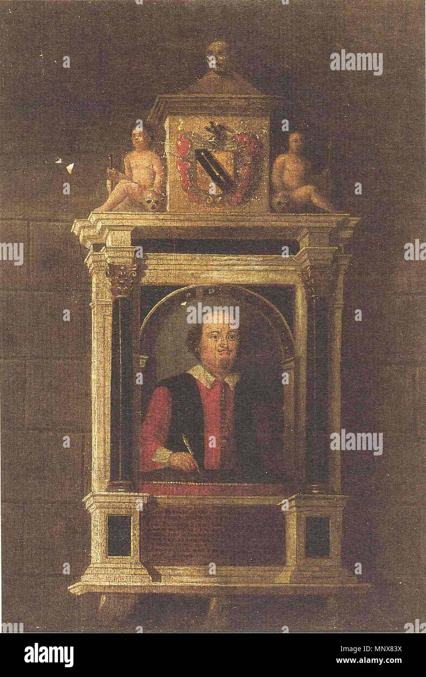 . English: Painting of Shakespeare's Stratford monument made by limner ...