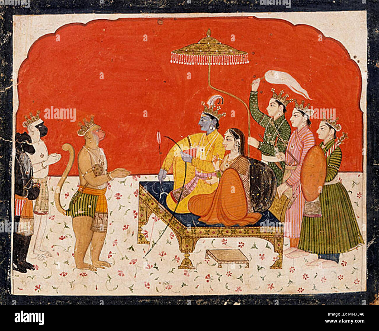 4x5 original . English: Rama’s Court. Seated: Rama and Sita, who are ...