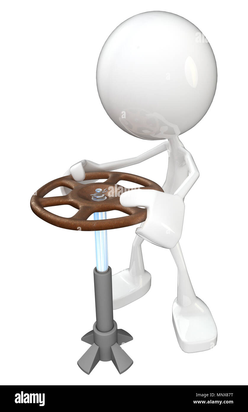 Figure turning a valve, over white, isolated Stock Photo - Alamy