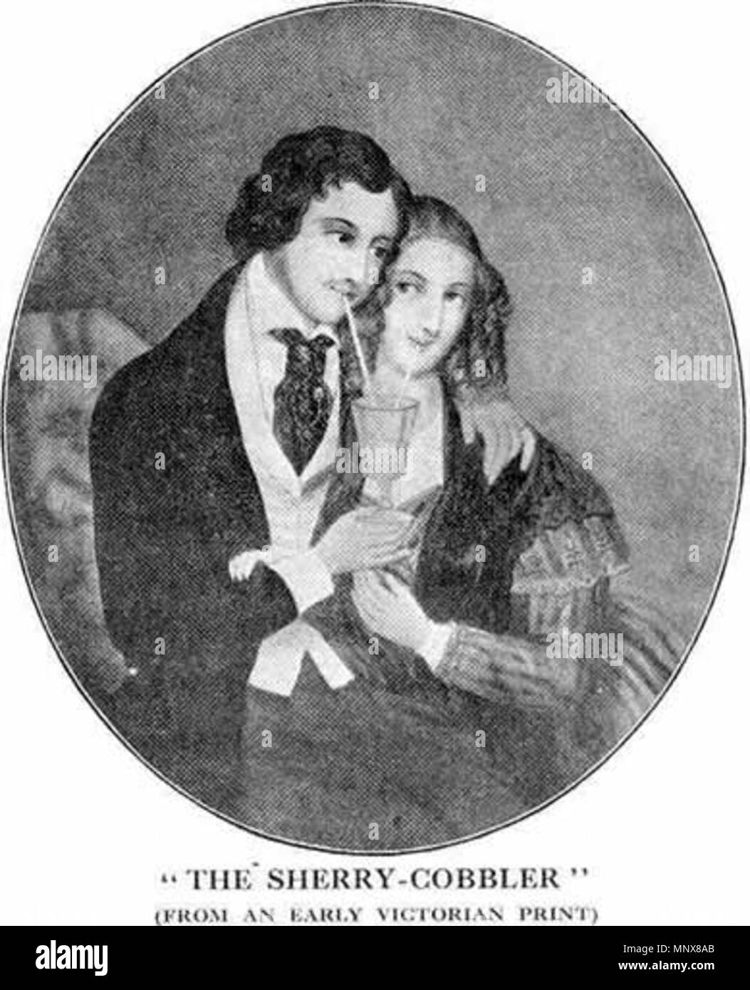 . English: Pintura época victoriana pareja con un Sherry Cobbler ...