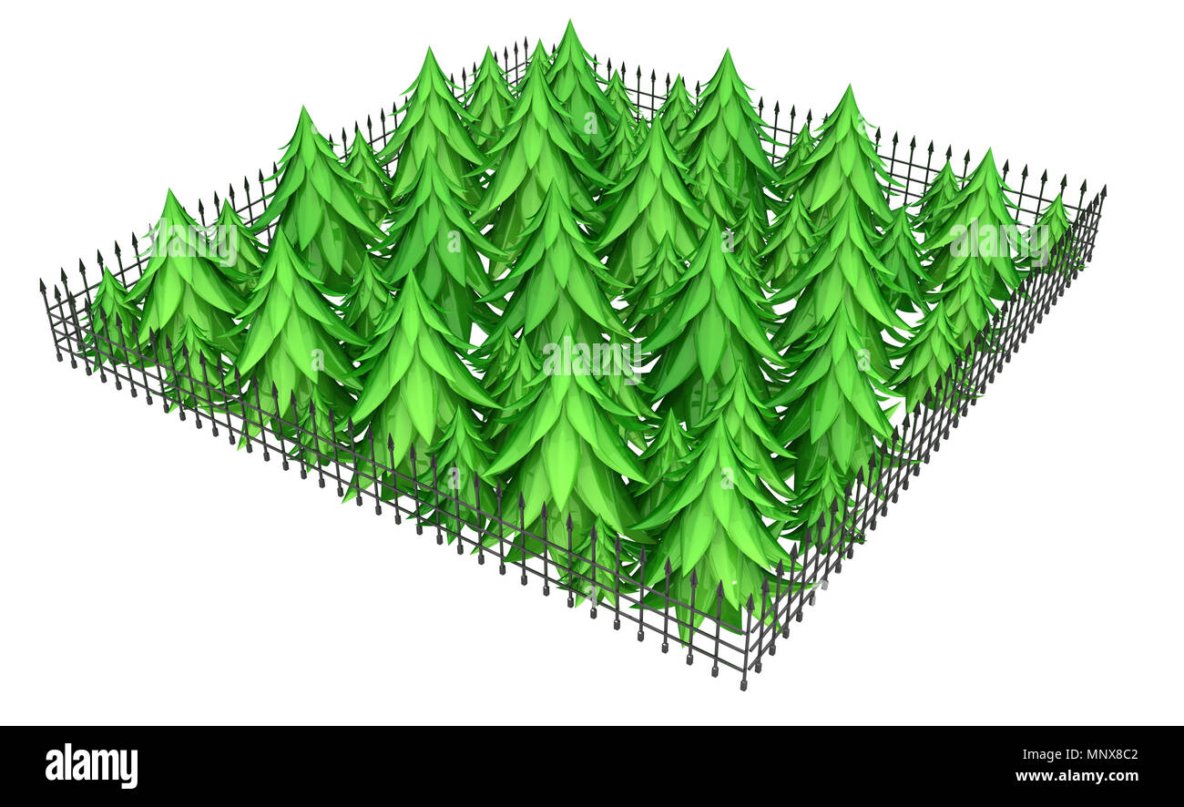 Fir trees fence square 3d model isolated with white background Stock ...