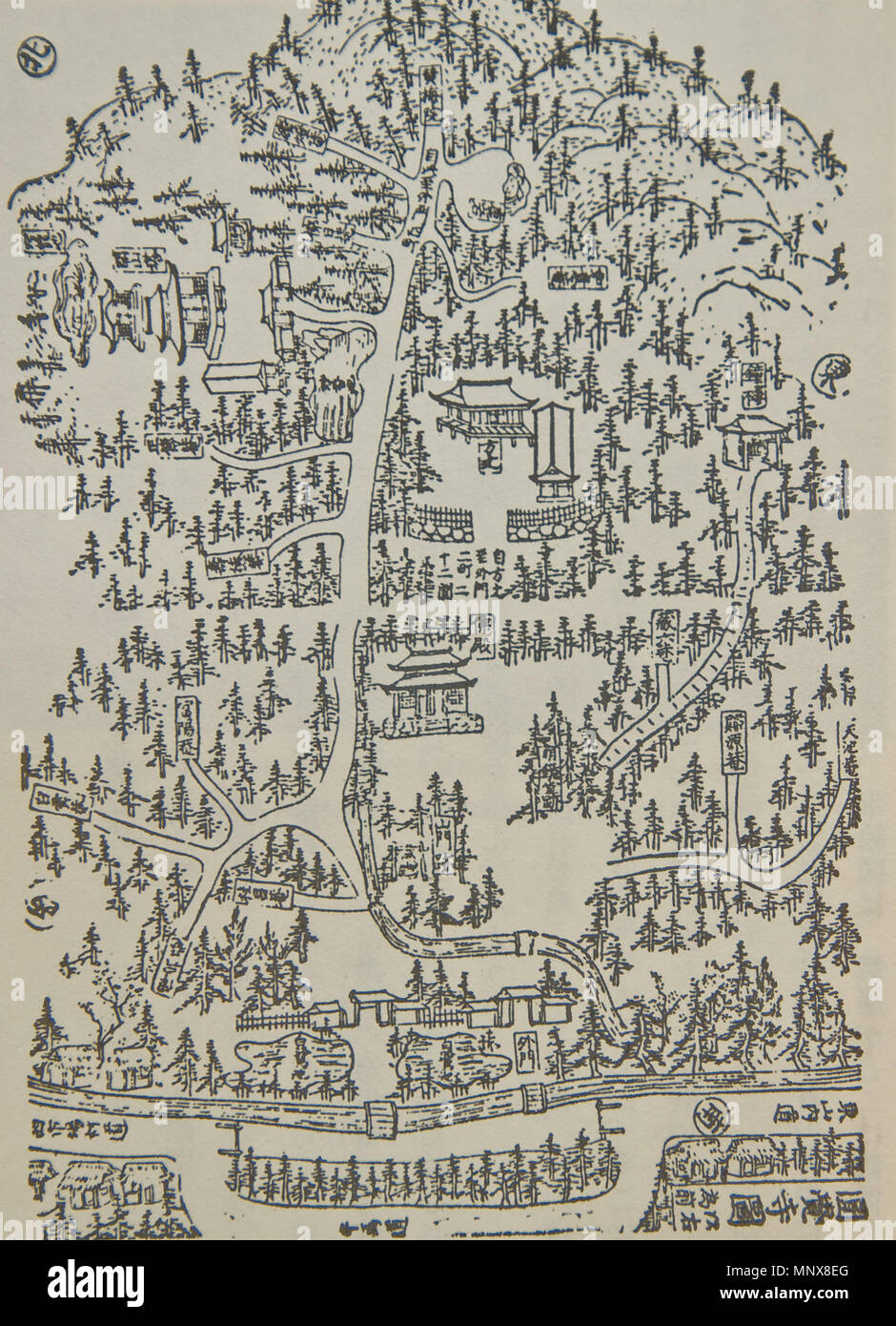 . A map of Kita-Kamakura, Japan, from the Shinpen Kamakurashi (1685 ...