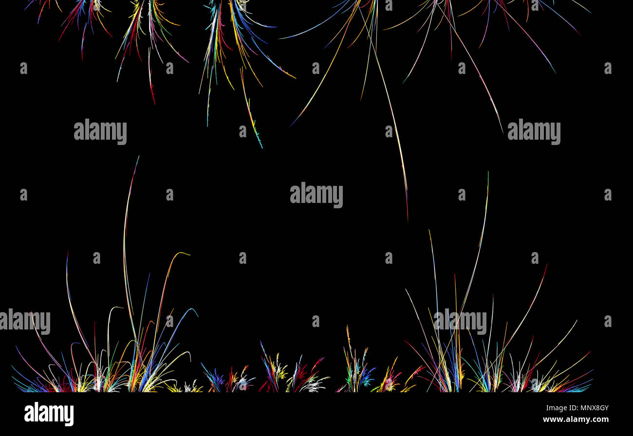 Neon grass growth colored abstract, horizontal, over black background ...