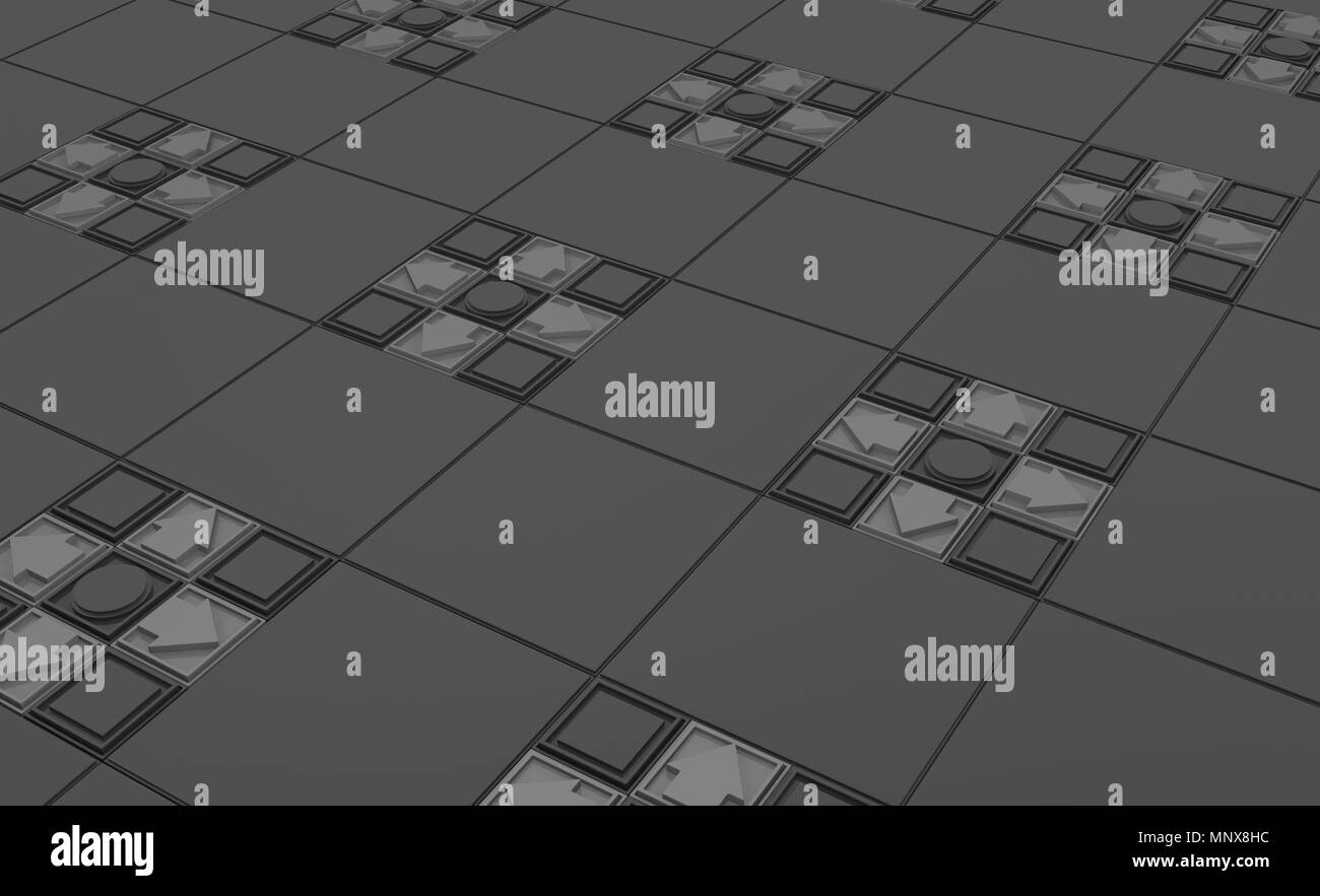 Gray direction buttons technology tile surface, 3d illustration ...