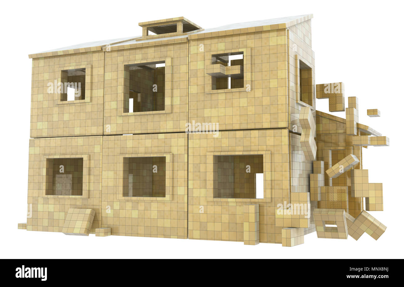House built out of blocks, 3d abstract, horizontal Stock Photo - Alamy